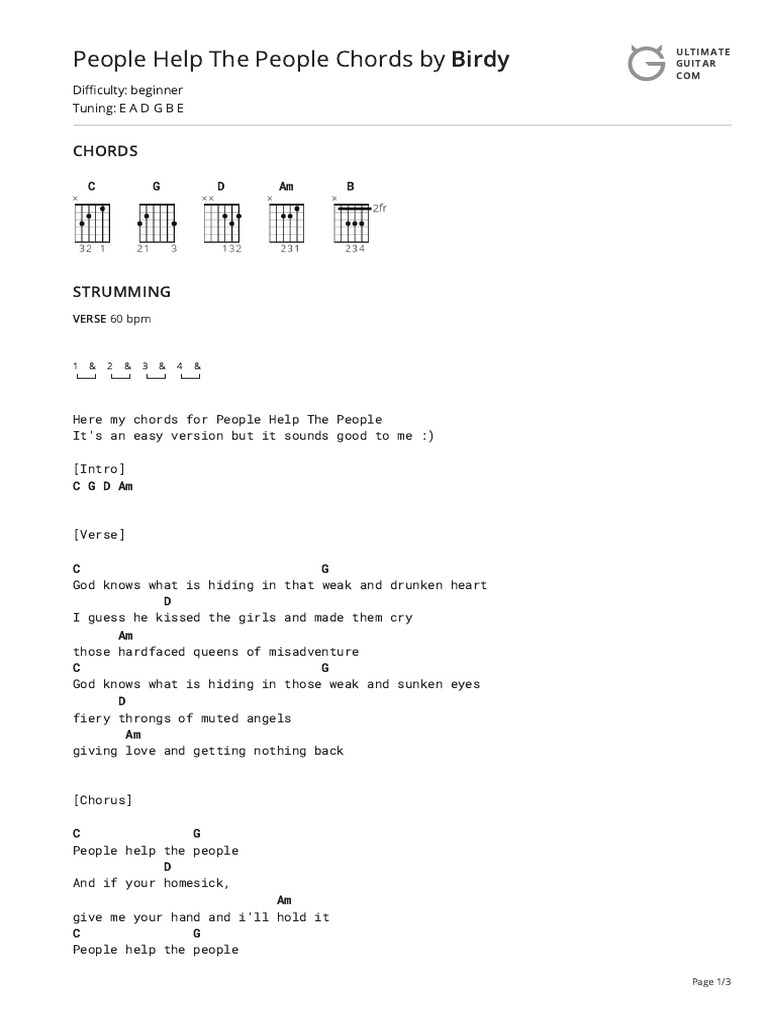 Beginner Chords for "People Help The People" by Birdy | PDF | Song ...