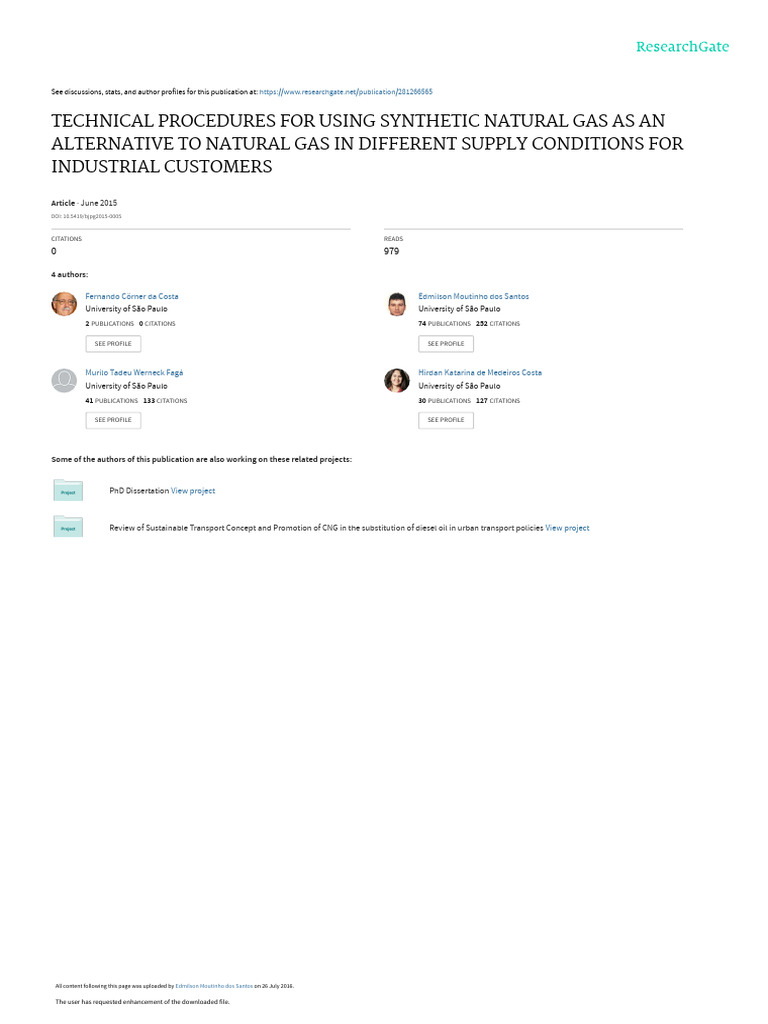 Technical Procedures For Using Synthetic Natural Gas | PDF