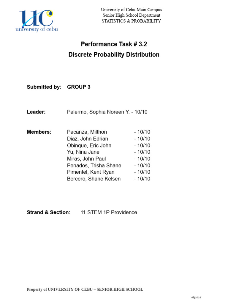 Performance Task 3.2SY 2022 2023 | PDF | Probability And Statistics ...