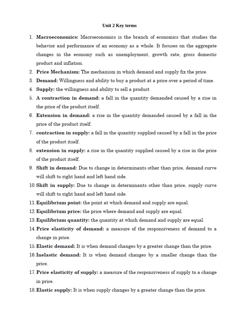 IGCSE Economics Unit 2 Keyterms | PDF | Supply And Demand | Supply ...
