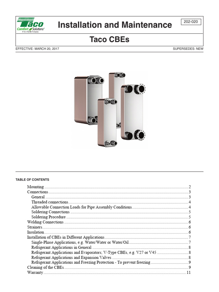 Taco Brazed Plate HX Install Manual | PDF | Soldering | Pipe (Fluid ...