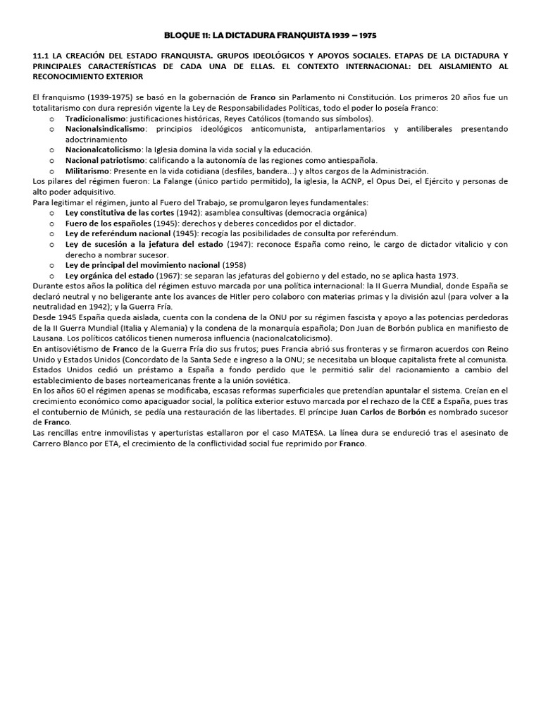 Bloque 11 | PDF | España franquista | Francisco franco Bloque 11 | PDF | España franquista | Francisco franco
