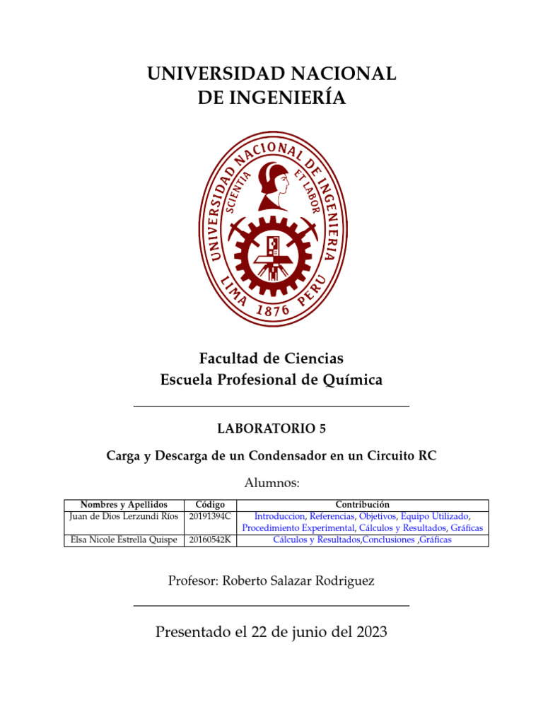 CQ221 Laboratorio 5 | PDF | Condensador | Resistencia Eléctrica y Conductancia