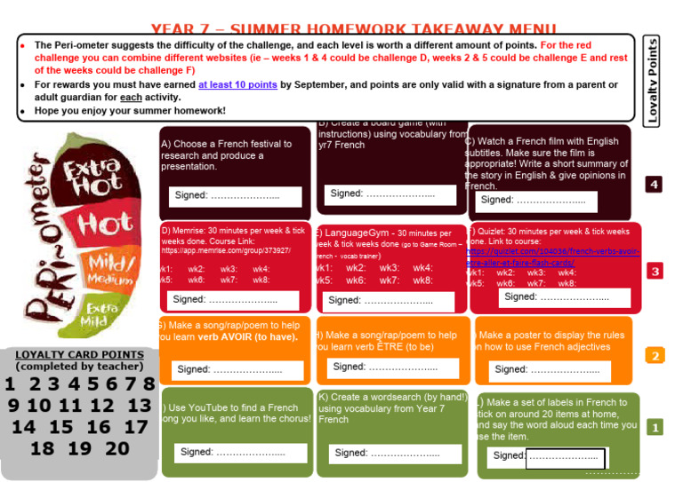 Year 7 French Summer Homework Guide | PDF | Foreign Language Studies