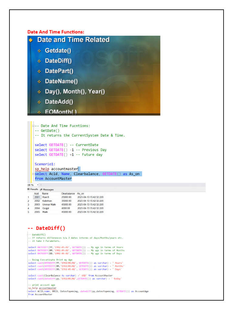Date and Time Functions | PDF