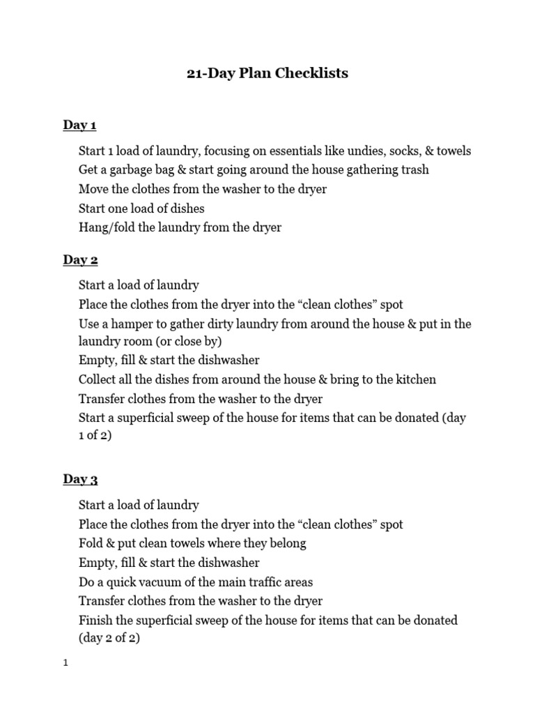 21 Day Plan Checklists For A Clean Home | PDF | Washing Machine ... 21 Day Plan Checklists For A Clean Home | PDF | Washing Machine ...