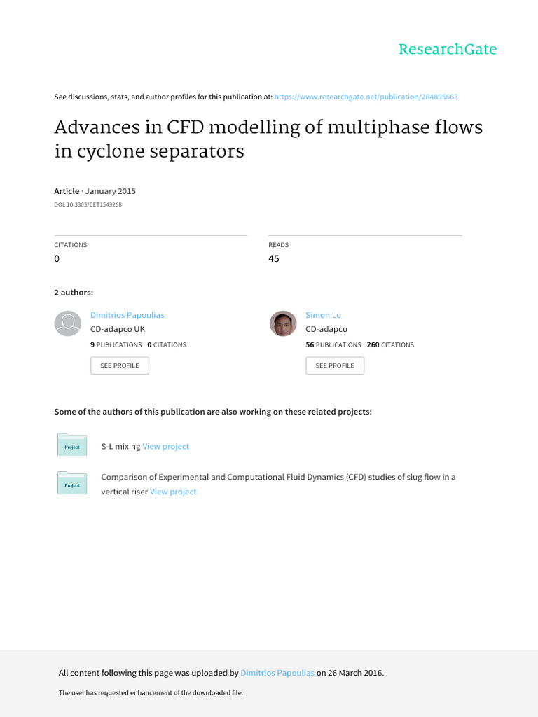 Advances in CFD Modelling of Multiphase Flows in Cyclone Separators | PDF