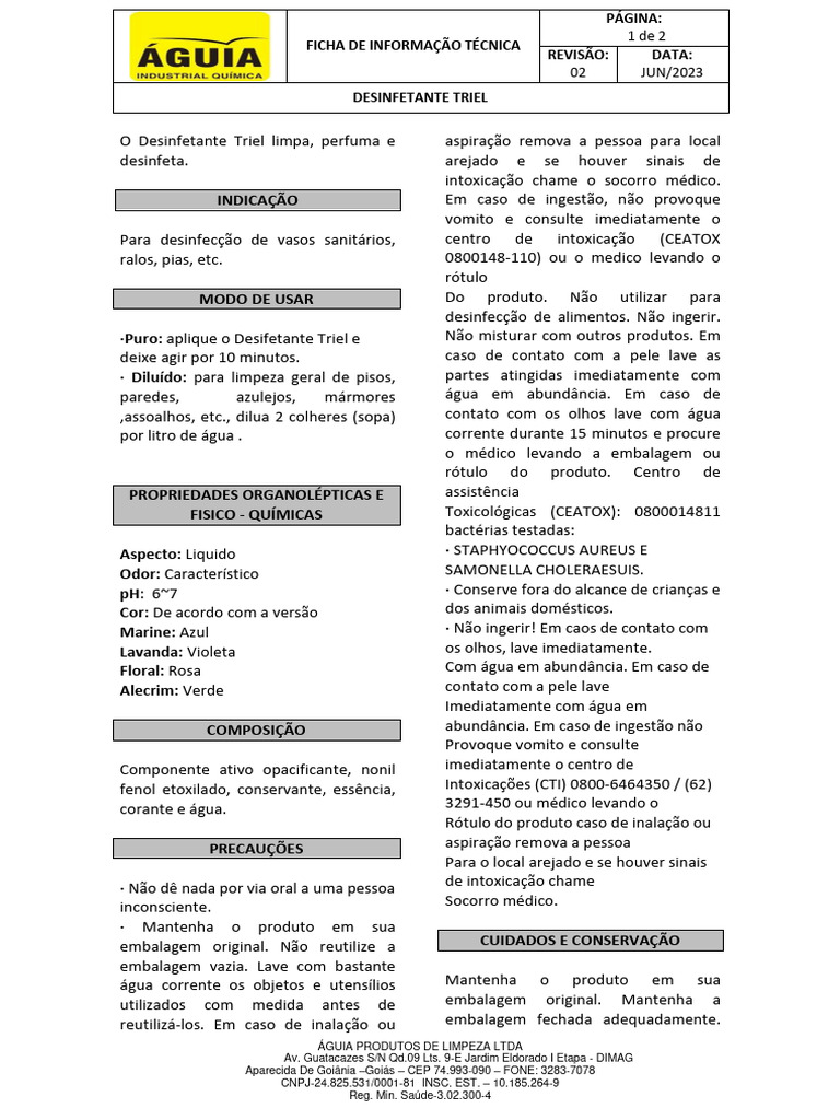Desinfetante Triel: Uso e Precauções | PDF | Desinfetante