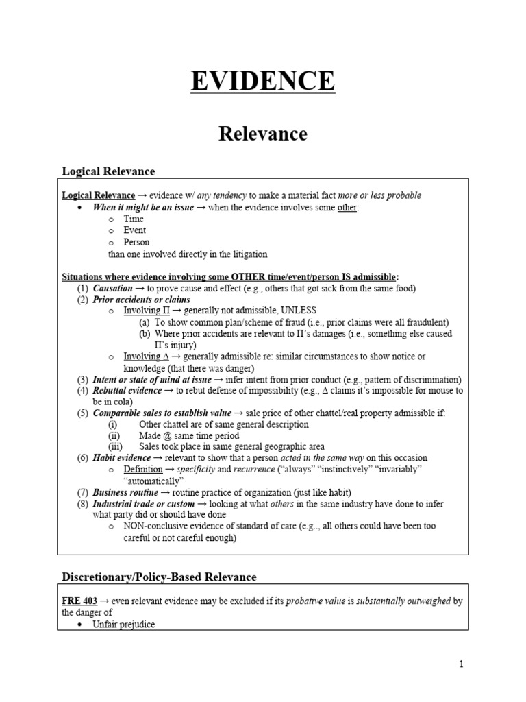 Evidence Outline | PDF | Witness Impeachment | Witness