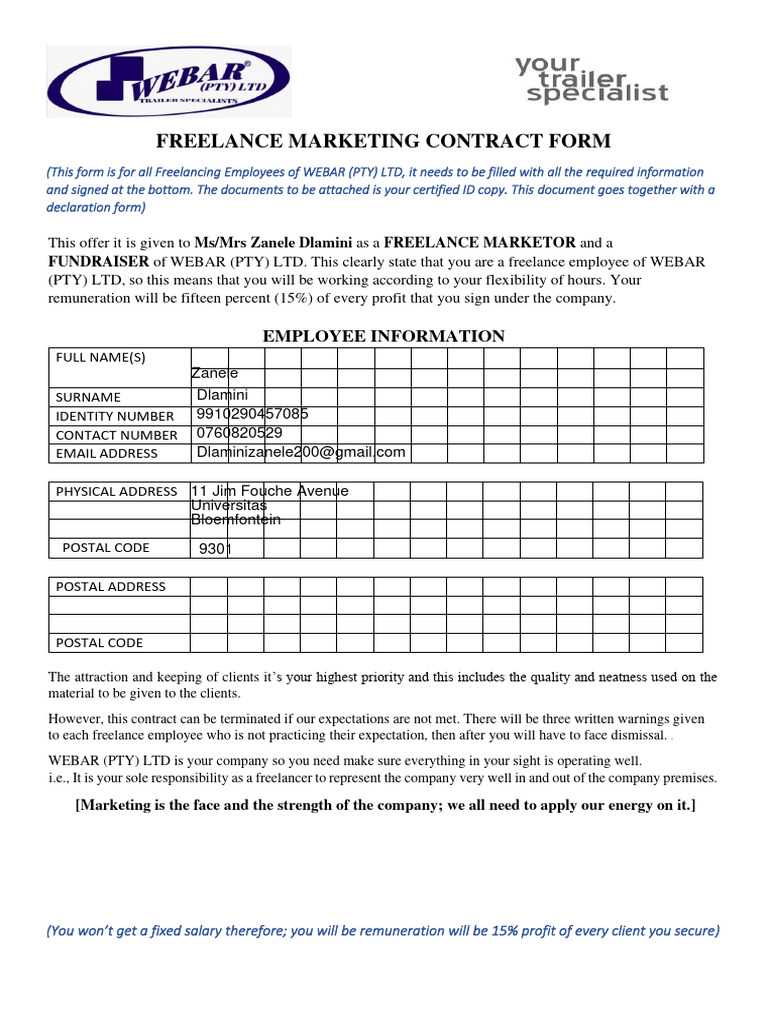 Freelancing Contract Form-2 | PDF | Economies | Business