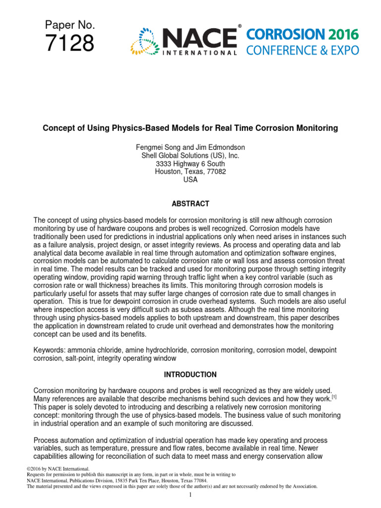 Concept of Using Physics-Based Models For Real Time Corrosion ...