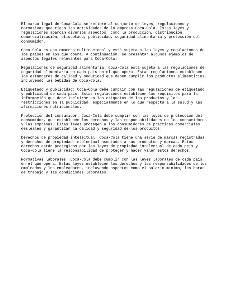 El Marco Legal de Coca-Cola Se Refi | PDF