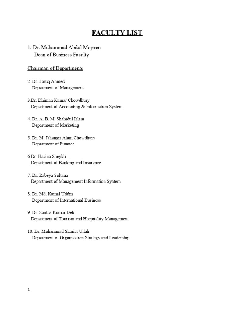 Faculty List Pdf Bangladesh