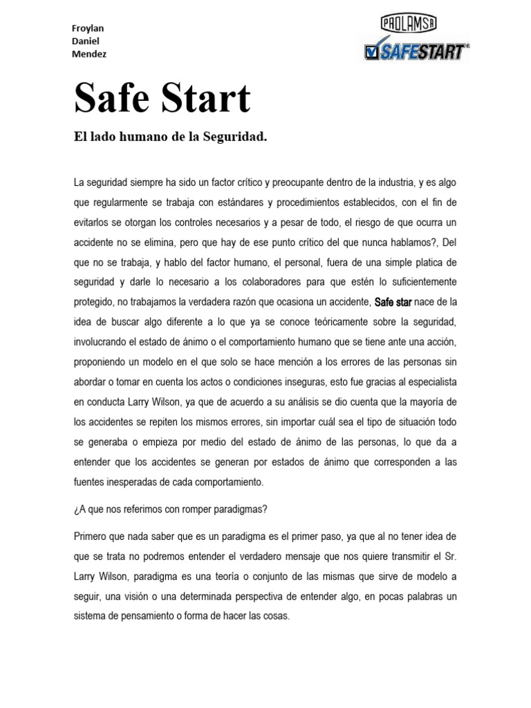 Ensayo Safe Start | PDF