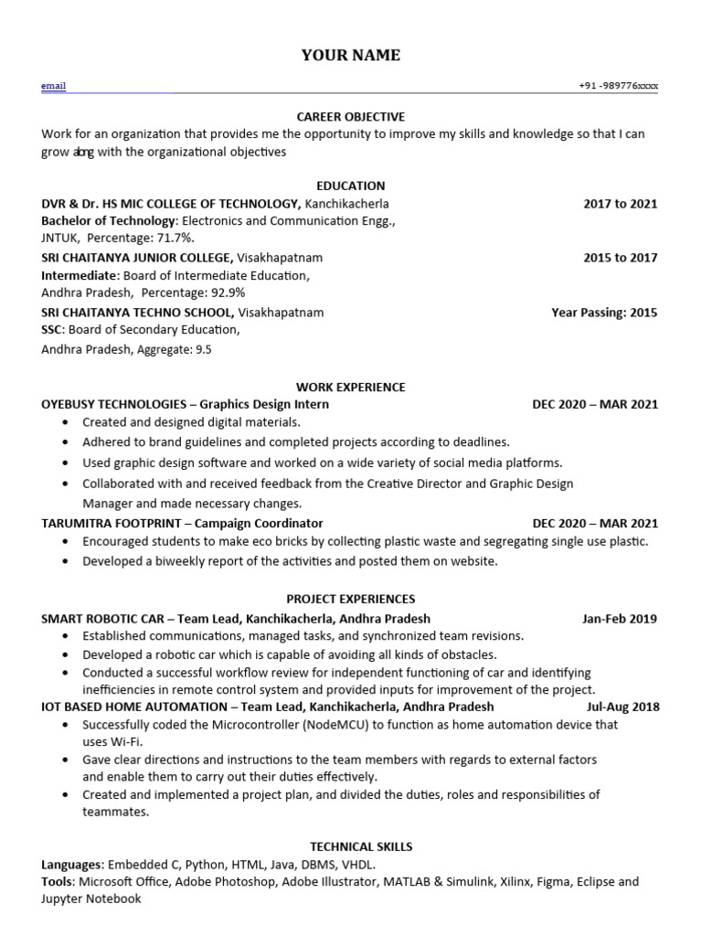 Resume Model 1 | PDF | Internet Of Things | Automation