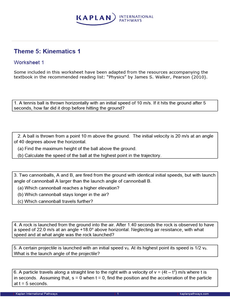 Worksheet Kinematics 2 | PDF | Physical Sciences | Mechanics