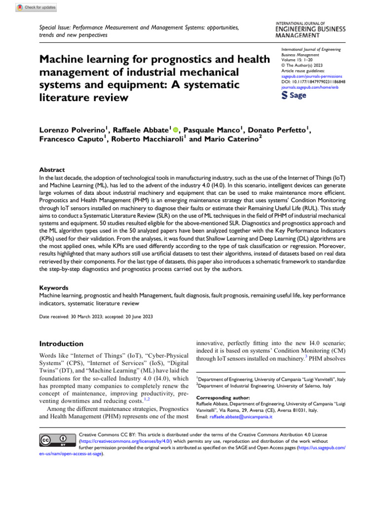 Polverino Et Al 2023 Machine Learning For Prognostics and Health Management of Industrial ...