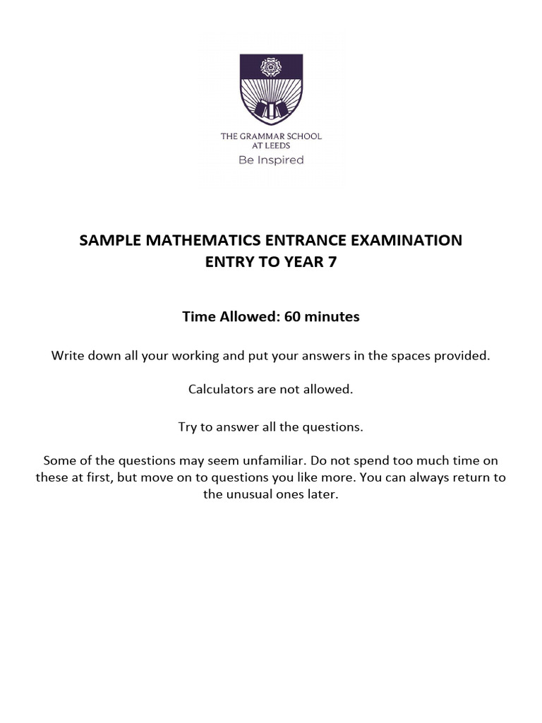Year 7 EntranceExam BritishSchools | PDF