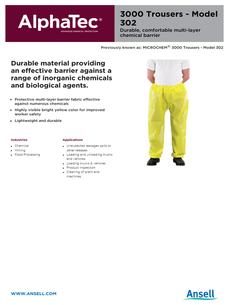 Alphatec 3000 Trousers Ultrasonically Welded Taped Model 302 - Pds - GB | PDF | Secondary Sector ...