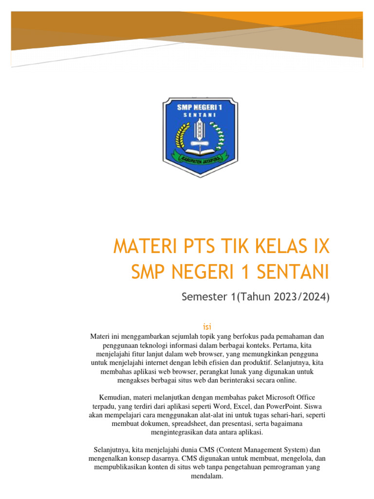 Materi Pts Tik Kelas 9 Semester 1 | PDF