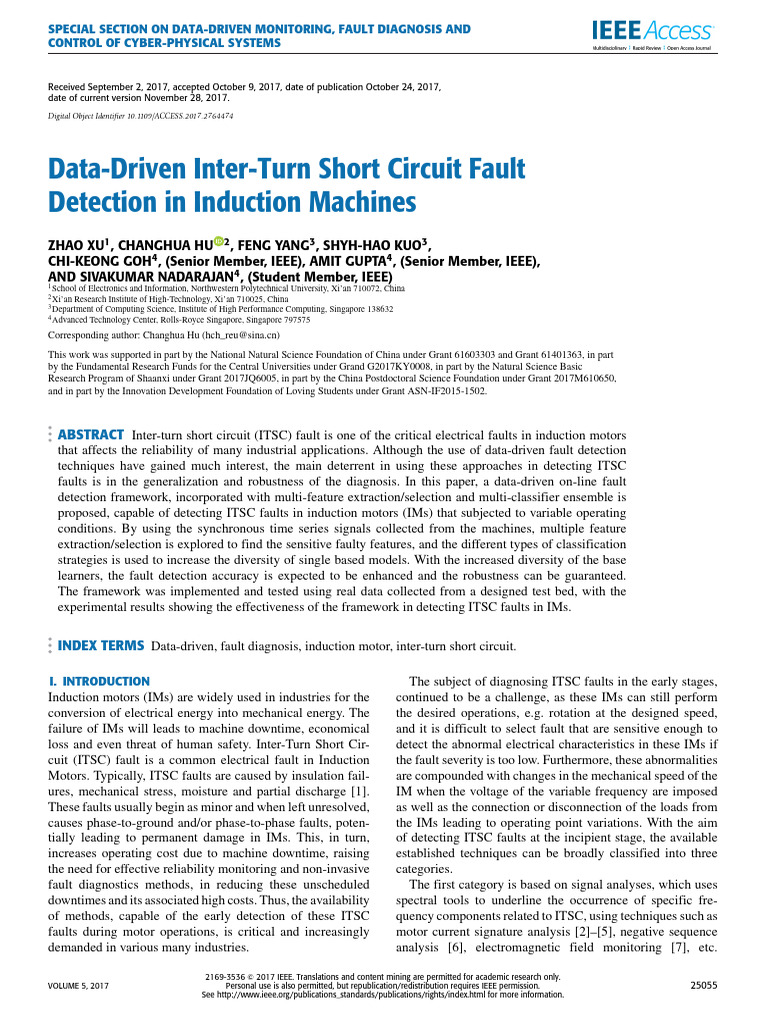 Data Driven Inter Turn Short Circuit Fault Detection In Induction Machines Pdf Sensitivity