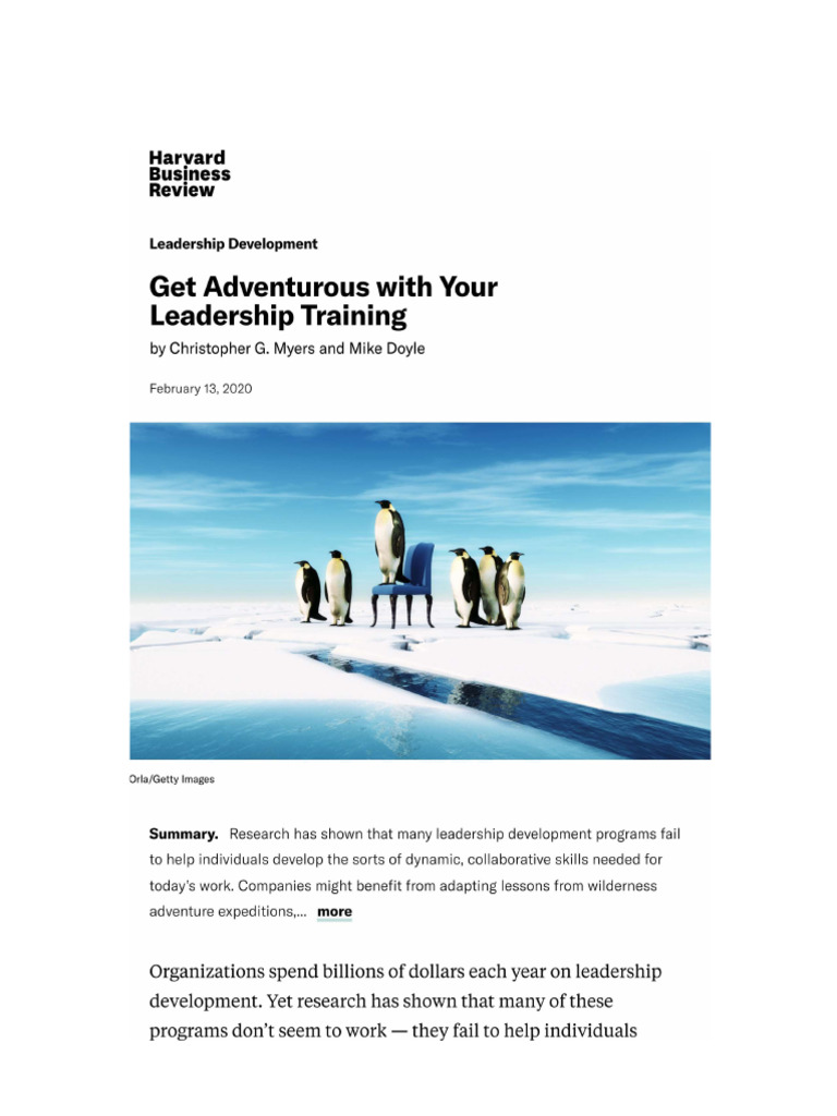 HBR - Get Adventourous With Your Leadership Training | PDF
