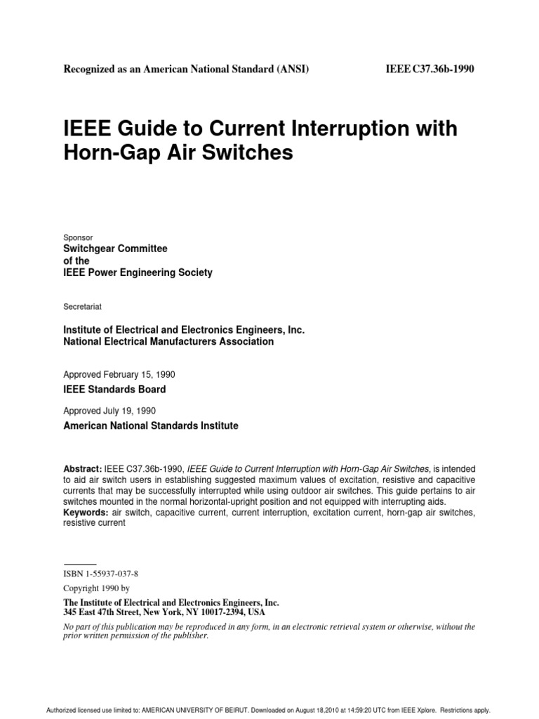 IEEE Guide To Current Interruption With Horn-Gap Air Switches | PDF