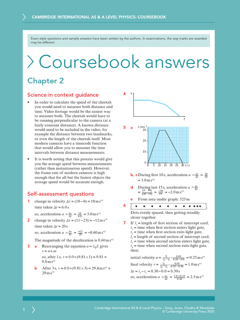 Coursebook Answers Chapter 2 Asal Physics | PDF | Speed | Acceleration