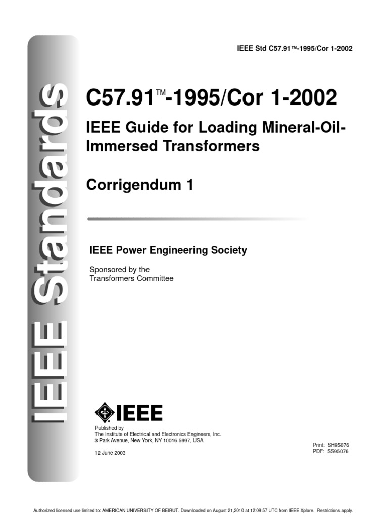 C57.91 - 1995/cor 1-2002: IEEE Guide For Loading Mineral-Oil-Immersed Transformers Corrigendum 1 ...