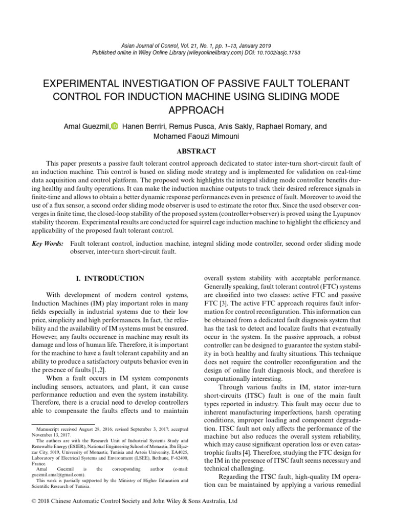 Experimental Investigation Of Passive Fault Tolerant Control For Induction Machine Using Sliding