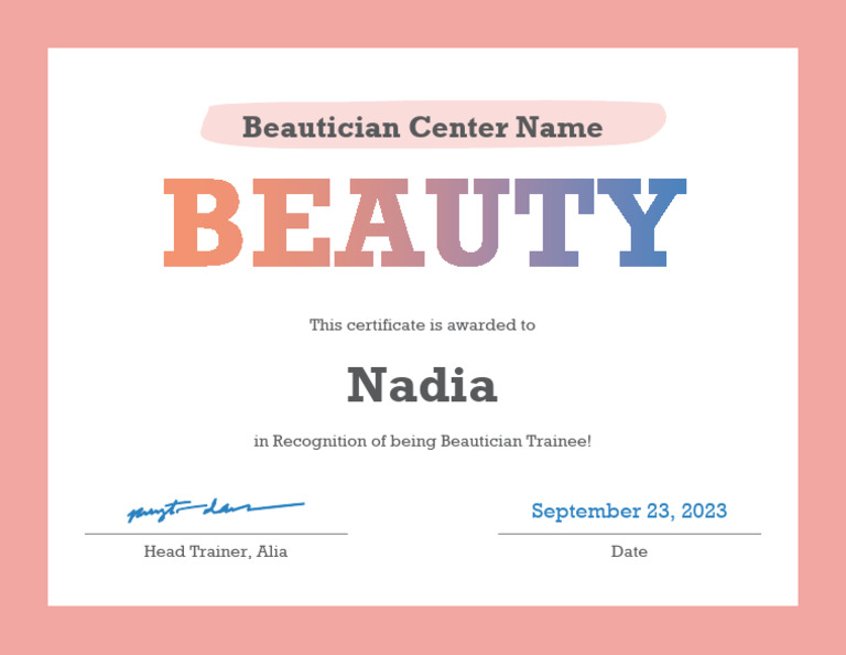 Beautician Trainee Certificate for Nadia | PDF