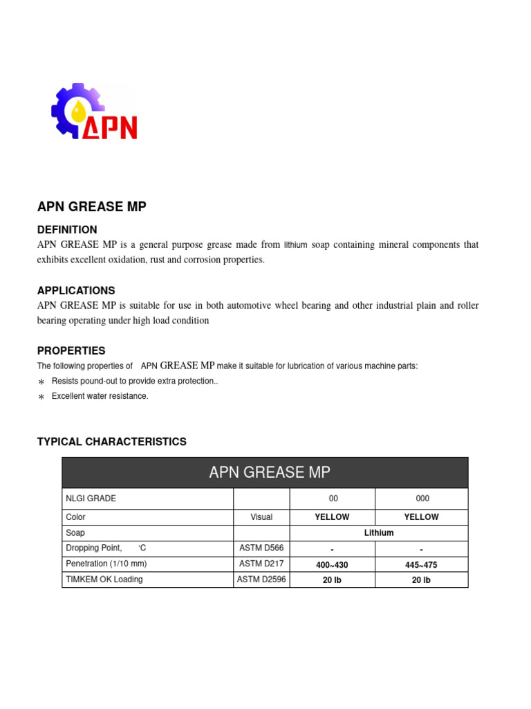 APN Grease MP: Properties and Applications | PDF