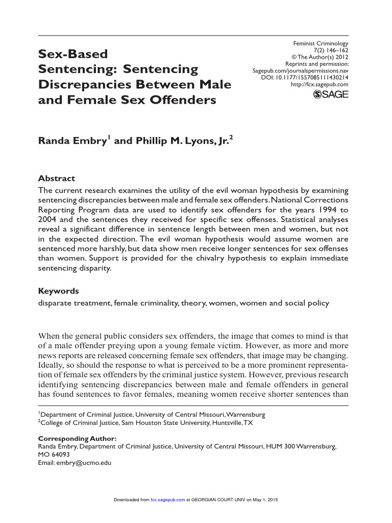 Sex Based Sentencing Sentencing Discrepancies Between Male And Female