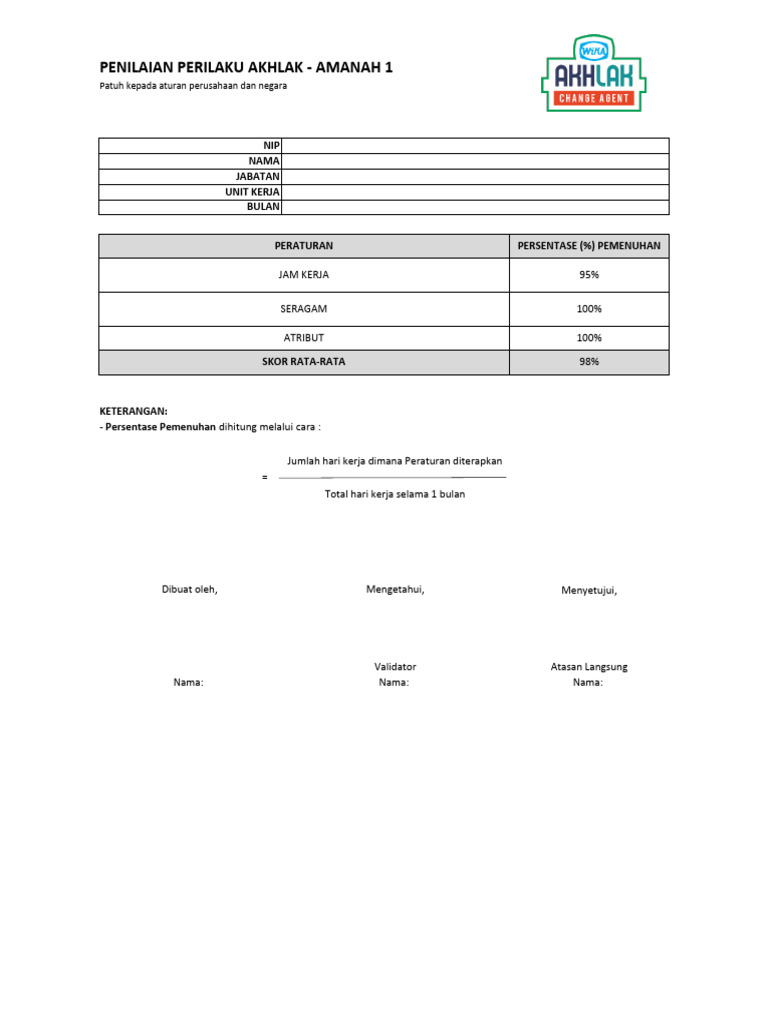 Form Amanah 1 - Penilaian Perilaku AKHLAK | PDF