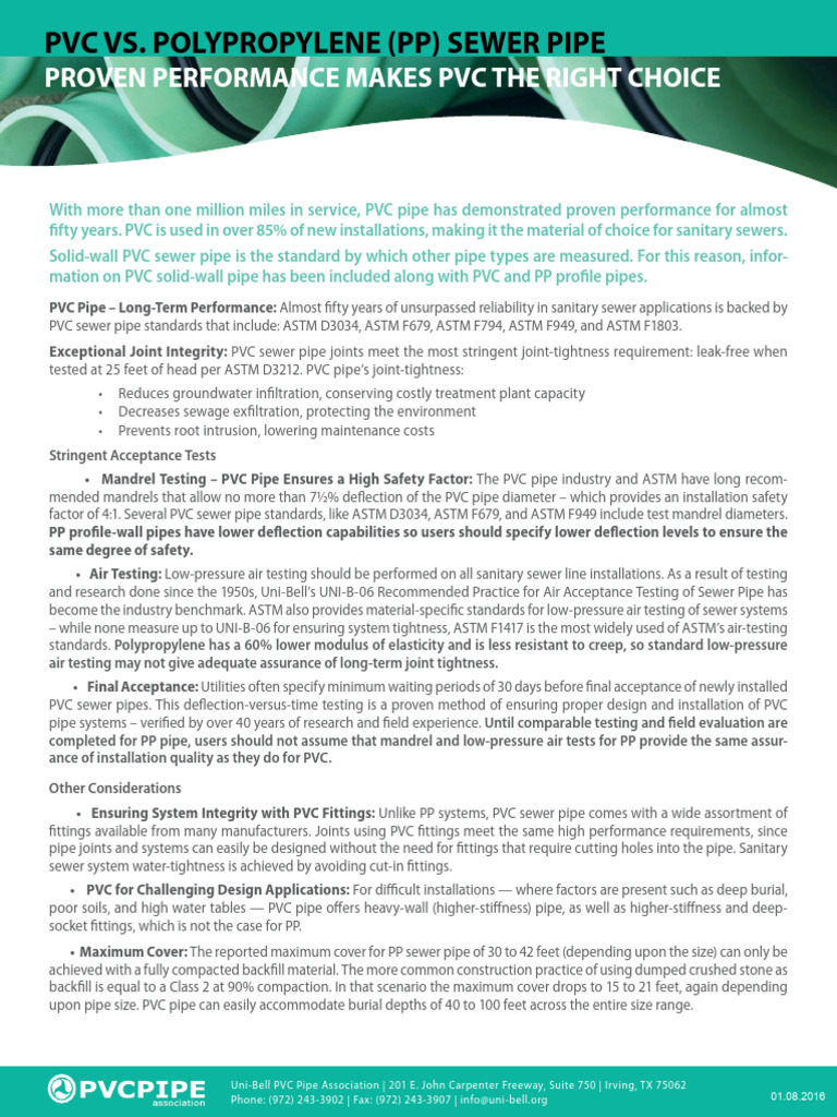 PVC Vs Polypropylene PP Sewer Pipe | PDF | Sanitary Sewer | Pipe (Fluid ...