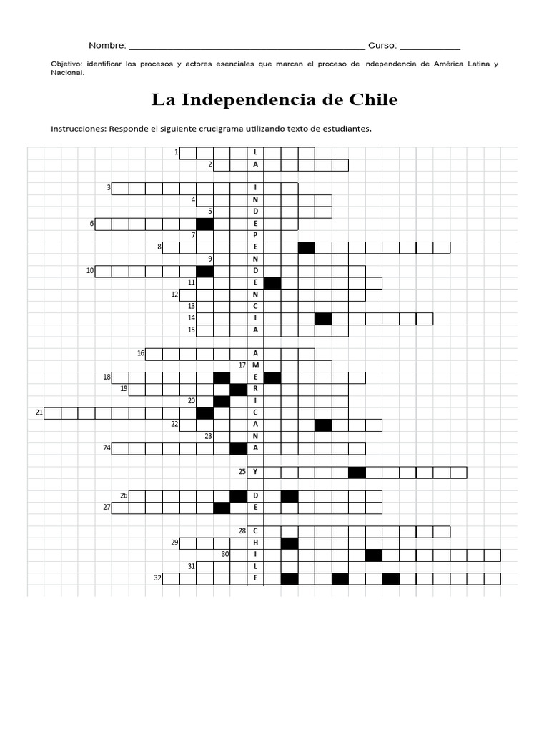 Crucigrama La Independencia | PDF | Conflictos del segundo milenio ...