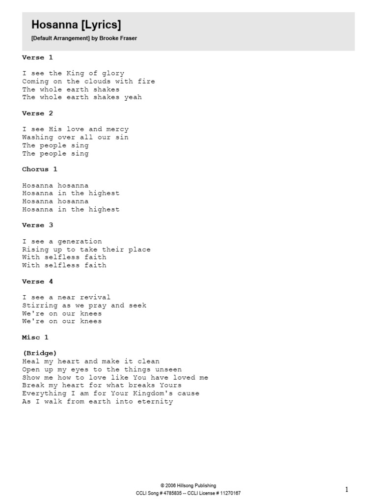 Hosanna - Lyrics | PDF