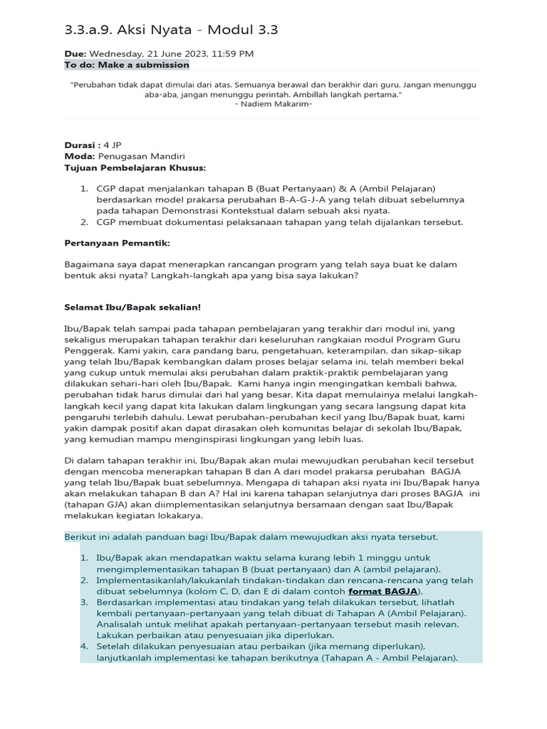 Aksi Nyata 3.3 | PDF | Karier & Perkembangan | Bisnis