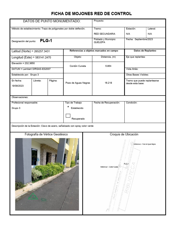 Ficha de Mojones Red de Control Bases de Replanteo | PDF