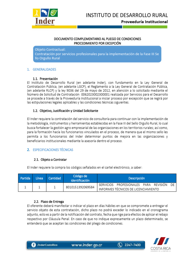 Anexo 1. Documento Complementario Al Pliego de Condiciones-21!8!23 | PDF