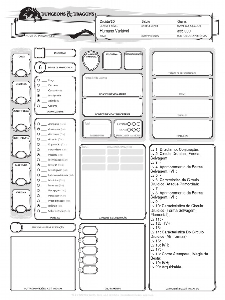 RPG D&D - Ficha Editável | PDF