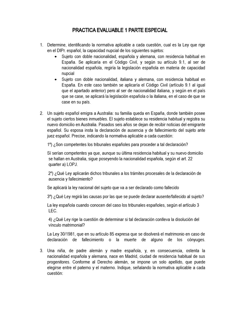 Práctica Evaluable DIPr. Parte Especial | PDF | Divorcio | Matrimonio