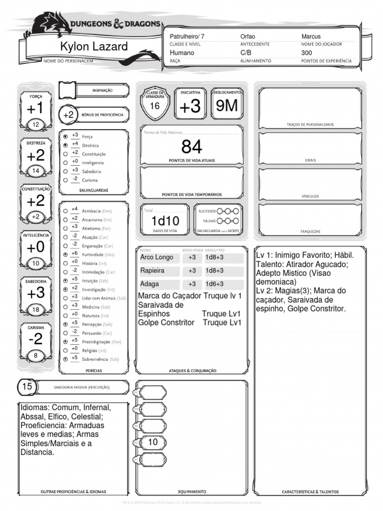 RPG D&D - Ficha Editável (Kylon) | PDF