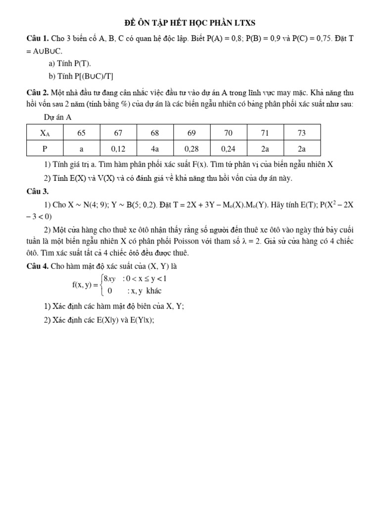 ĐỀ ÔN TẬP HẾT HỌC PHẦN LTXS | PDF