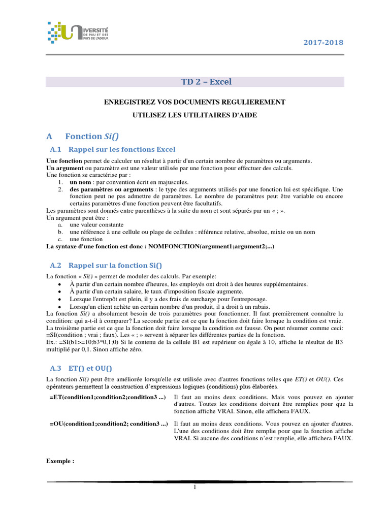 TD2 Excel | PDF | Microsoft Excel
