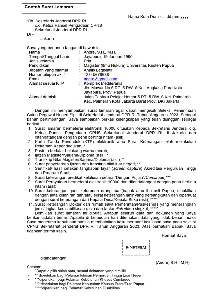Contoh Surat Lamaran 2023 | PDF