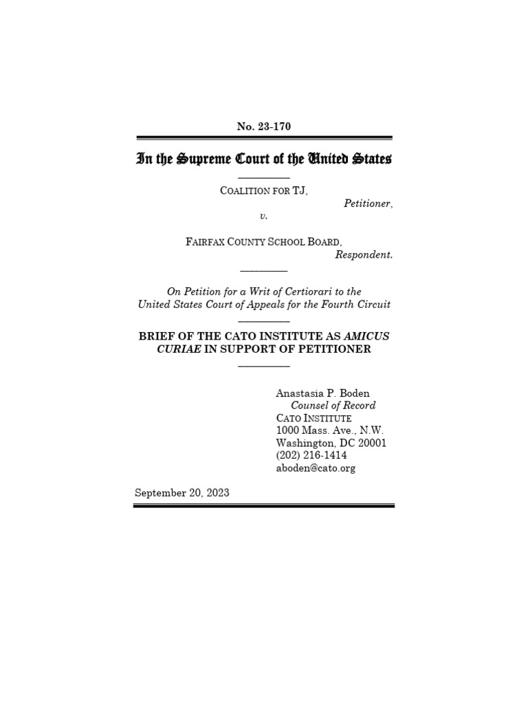 Coalition For TJ v. Fairfax County School Board | PDF | Supreme Court ...