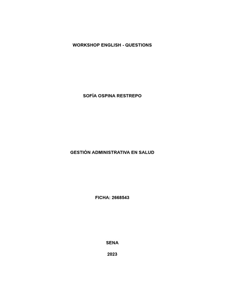 Workshop English Questions Pdf