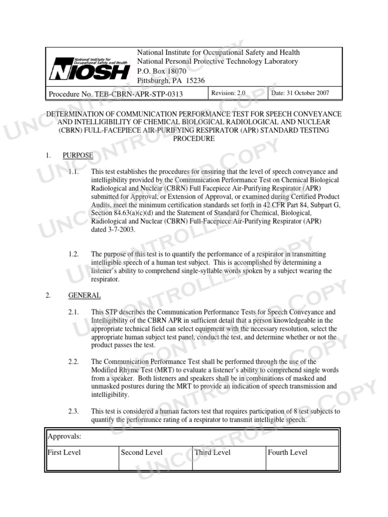 CBRN Respirator Communication Test Procedure | PDF | Loudspeaker | Noise