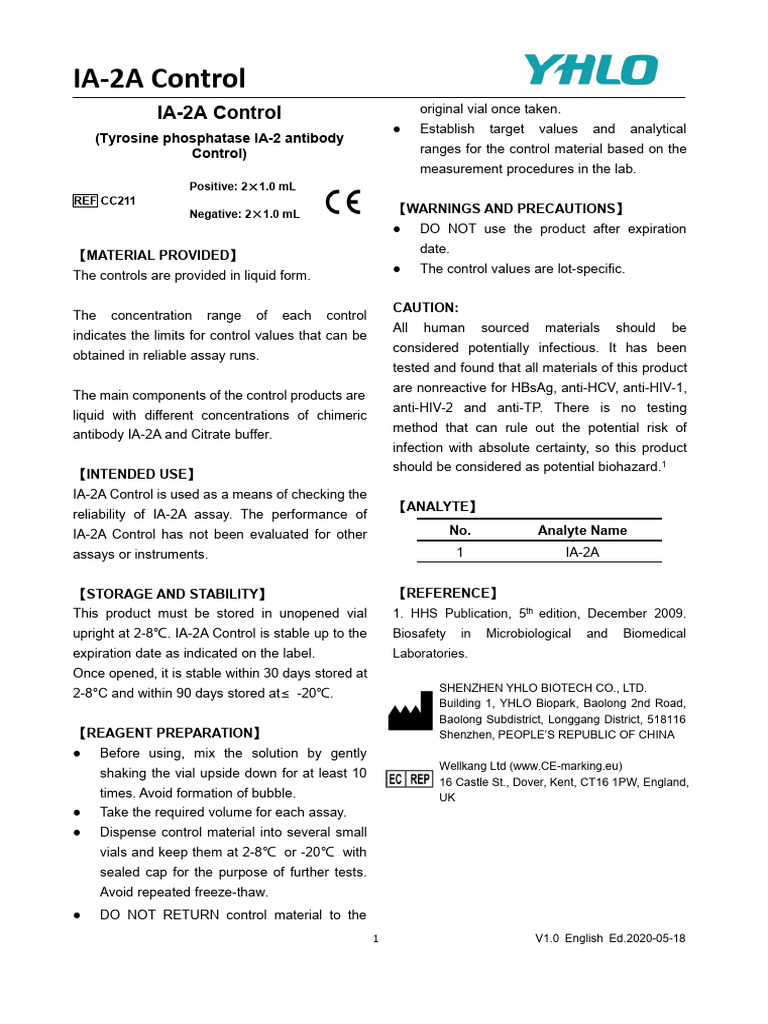 IA-2A Control Antibody Kit Details | PDF | Assay | Safety
